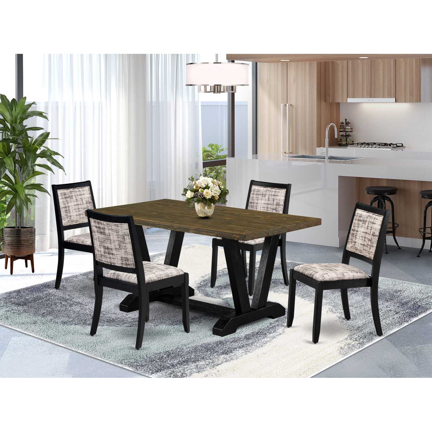 East West Furniture V-Style 5-Piece Kitchen Dining Set in Distressed ...