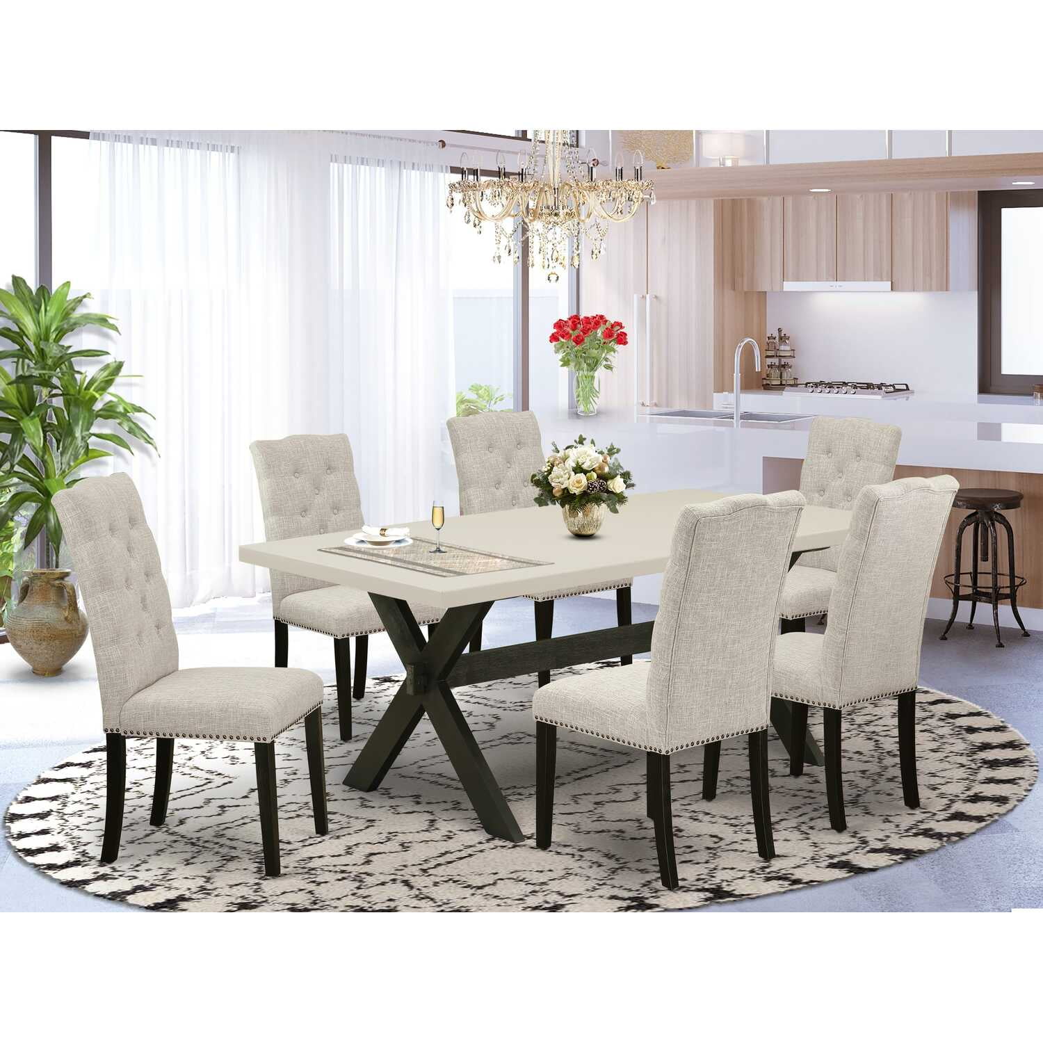 East West Furniture V677FL624-7 7 Piece V-Style Kitchen Table Set ...