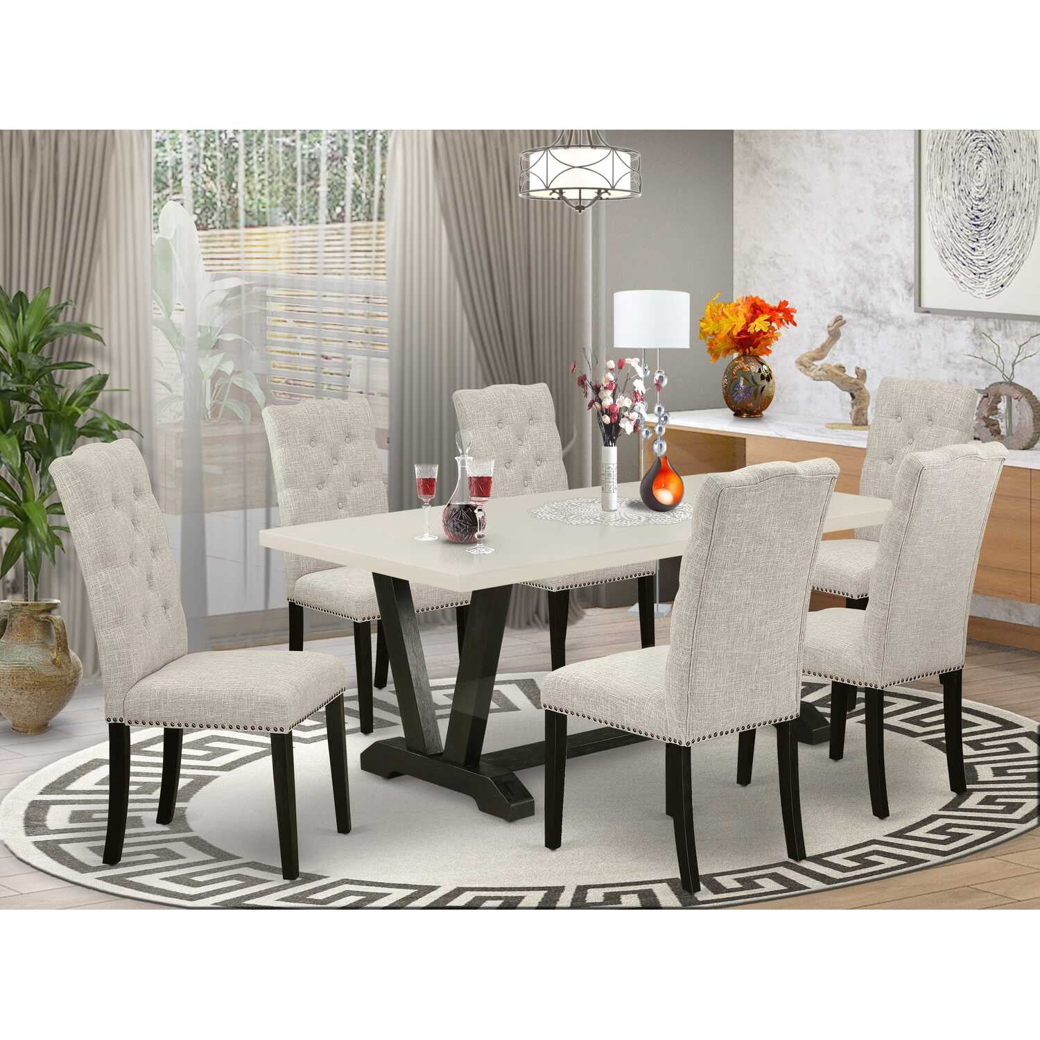 East West Furniture V677GA650-9 9 Piece V-Style Kitchen Furniture Set ...