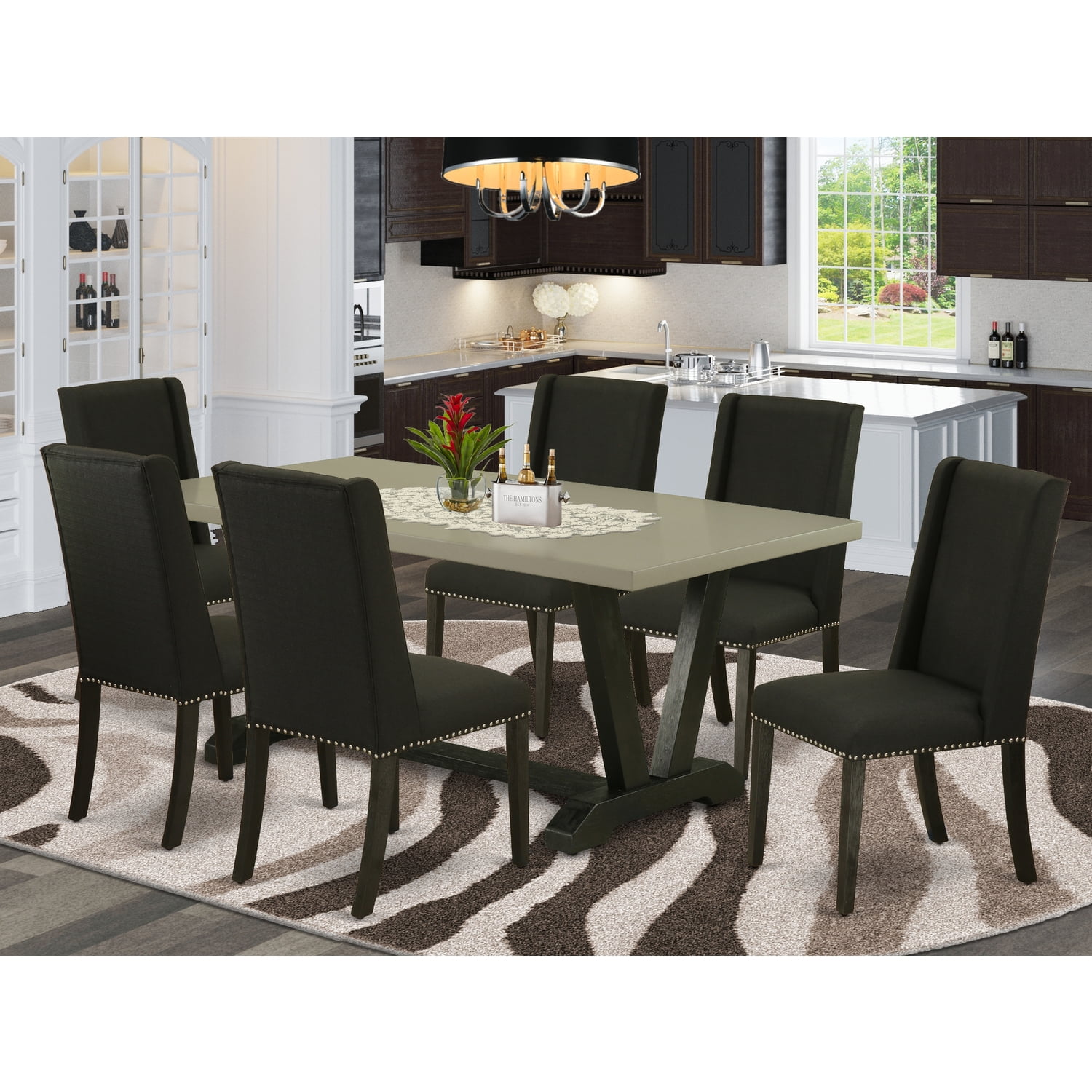 East West Furniture V697FL624-7 - 7-Piece Kitchen Set - 6 Parson Chair ...