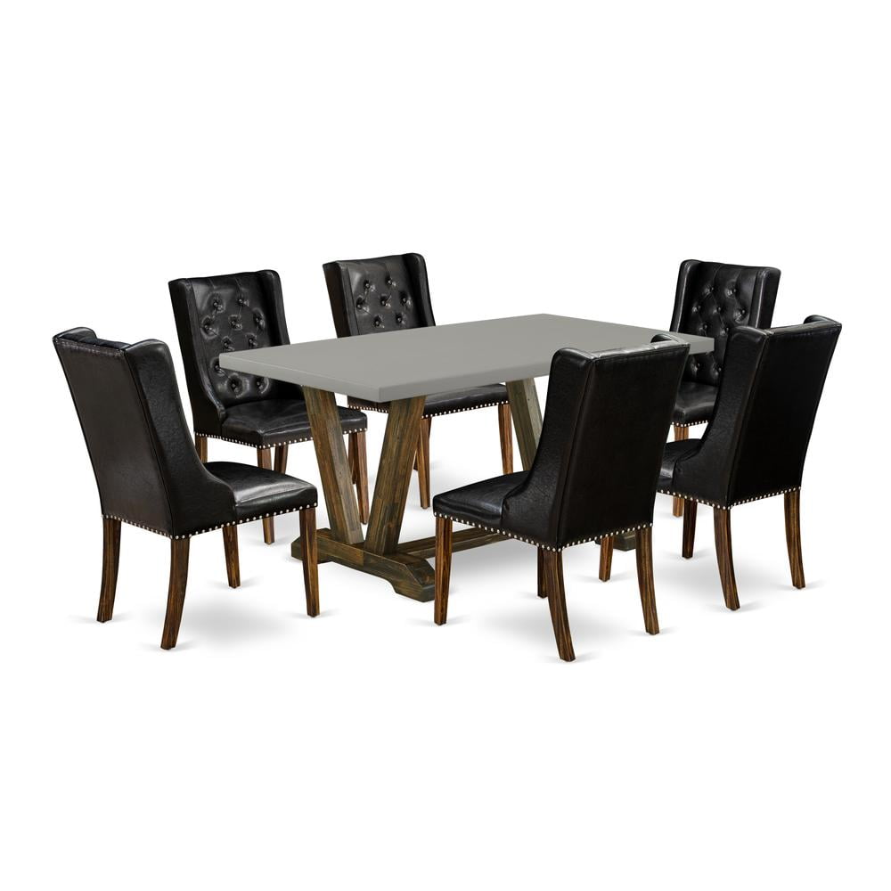 East West Furniture V796FO749-7 7-Pc Dining Room Table Set - 6 Black Pu ...