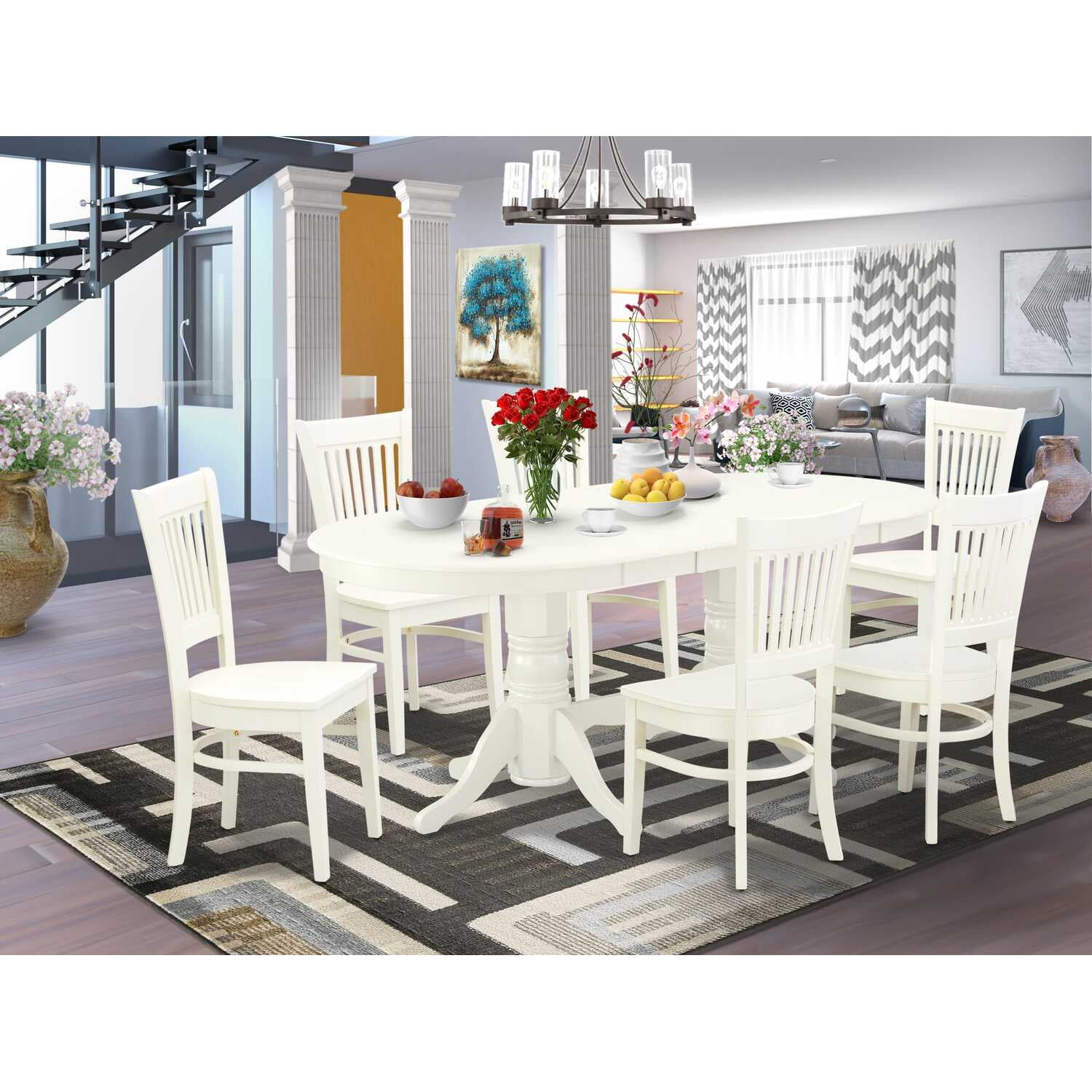 East West Furniture - VAVA7-LWH-W - 7-Pc Dining Table Set- 6 Wooden ...