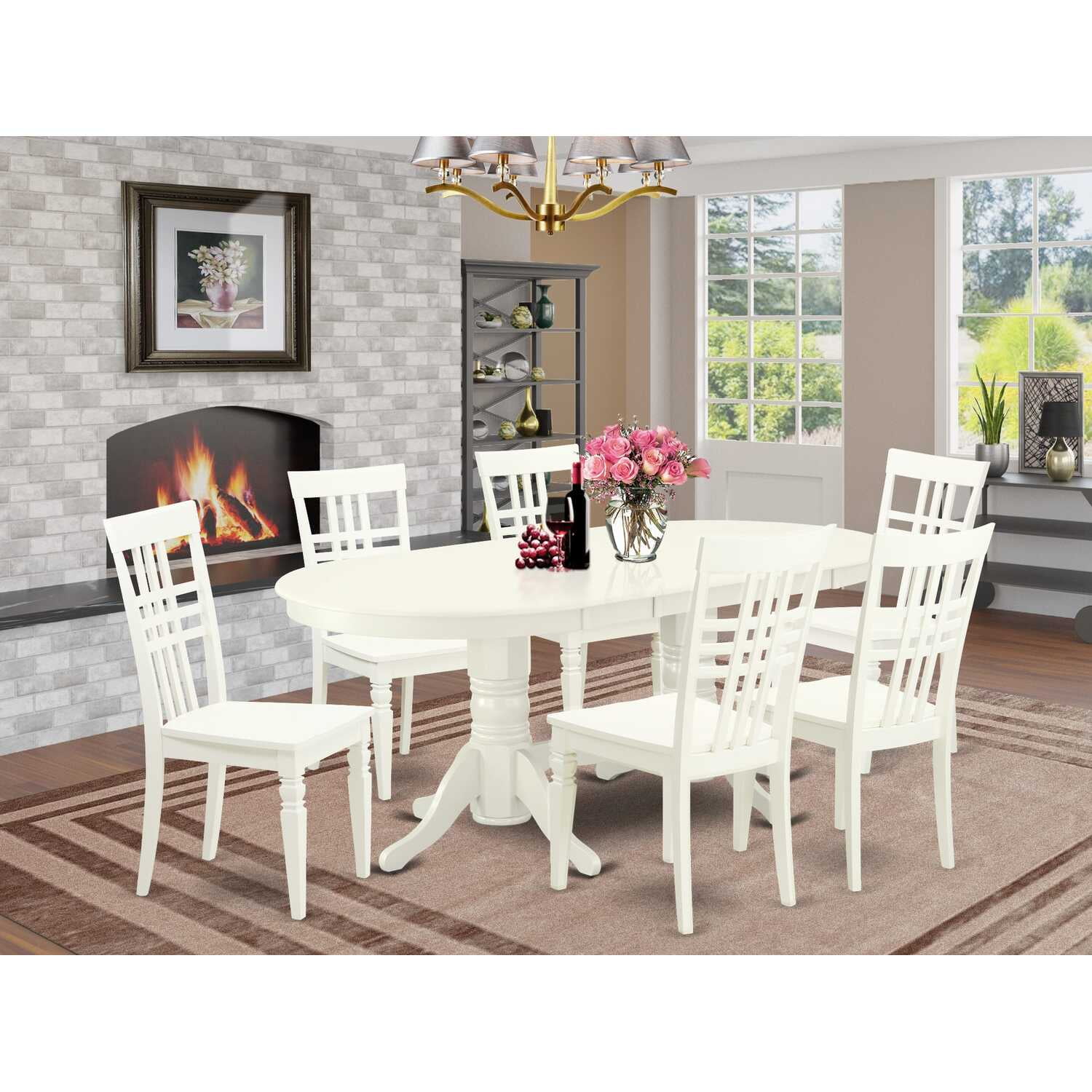 East West Furniture 7-Piece Oval Dining Table Set with Leaf and 6 ...