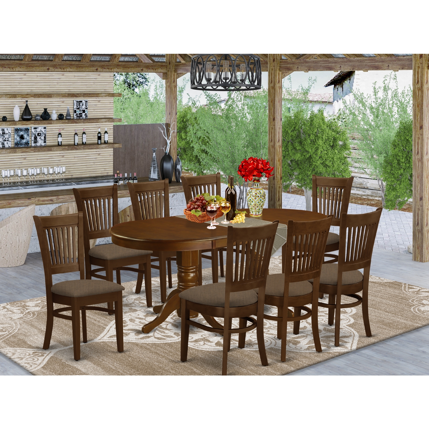 Roundhill Furniture Raven Wood 9-Piece Dining Set, Extendable Trestle ...