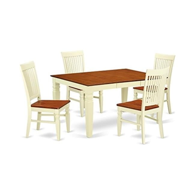 East West Furniture WEST5-BMK-W Rectangle Table & 4 Wood Seat Dinette Chairs, 5 piece ...
