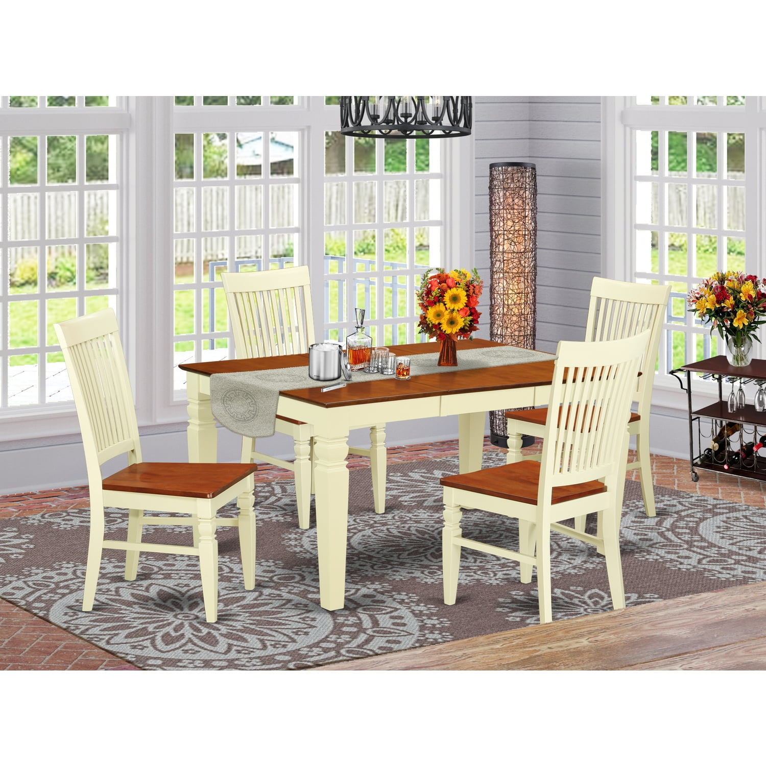 East West Furniture Weston 5-piece Wood Dining Set in Buttermilk/Cherry ...