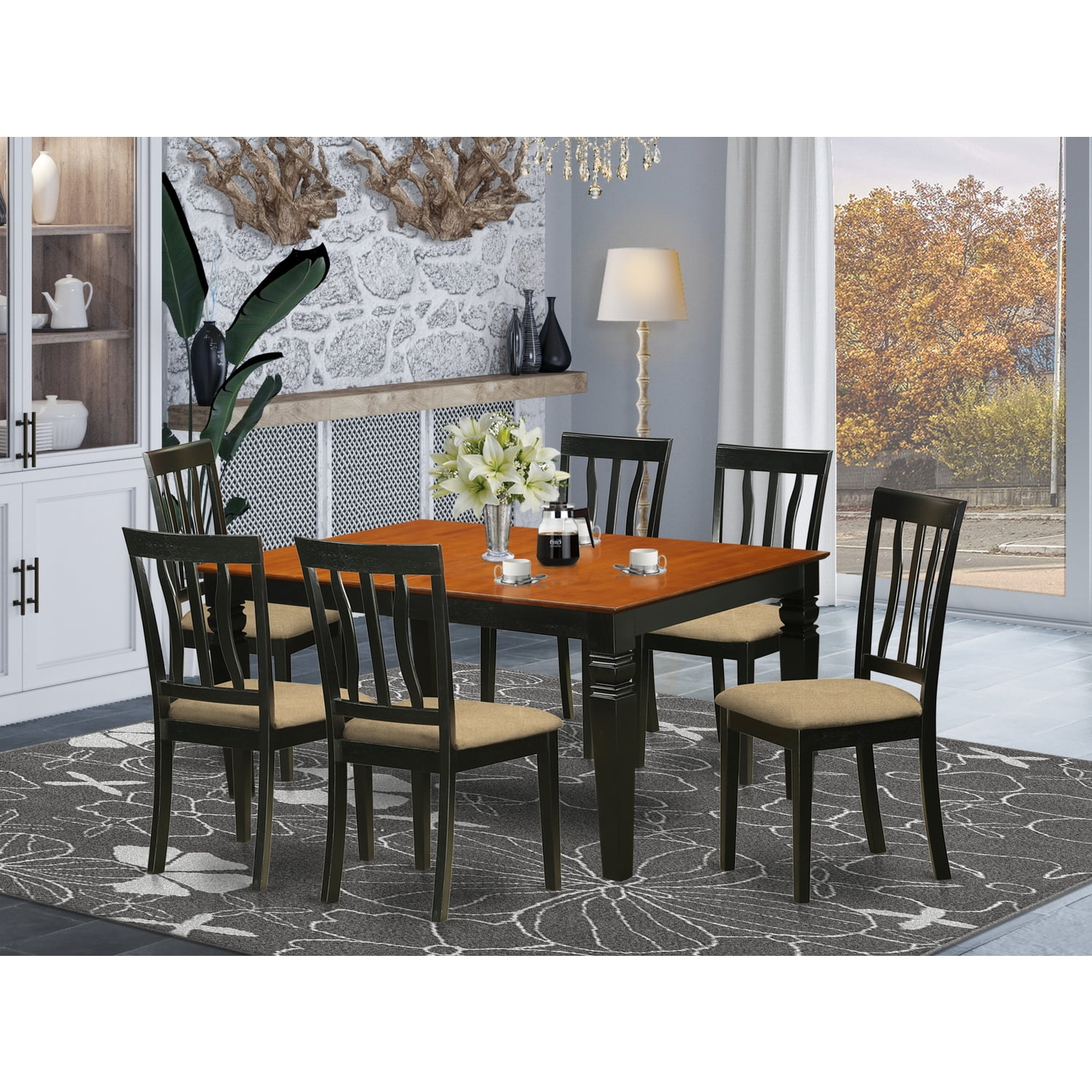 East West Furniture Weston 7-piece Wood Kitchen Set in Black/Cherry ...