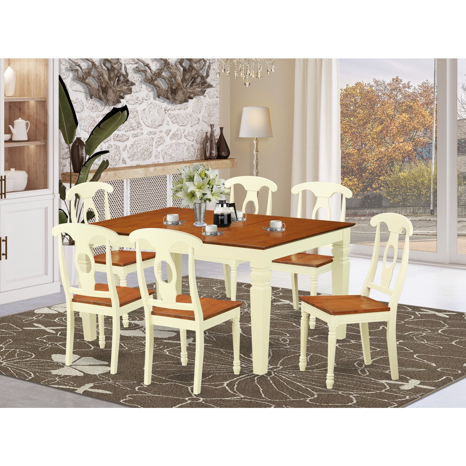 East West Furniture Weston 7-piece Wood Kitchen Set in Buttermilk ...