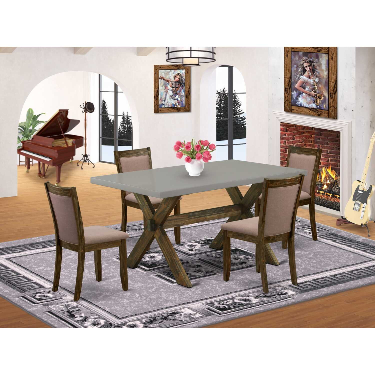 East West Furniture 5-Pc Kitchen Dining Set - 4 Dining Padded Chairs ...
