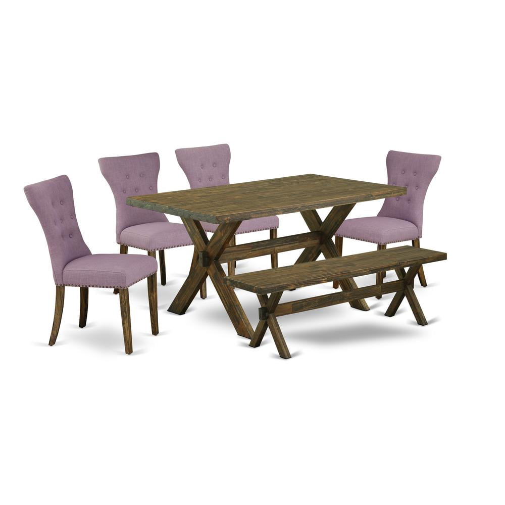 East West Furniture 6-Piece Wood Dining Table Set-Dahlia Linen Fabric ...