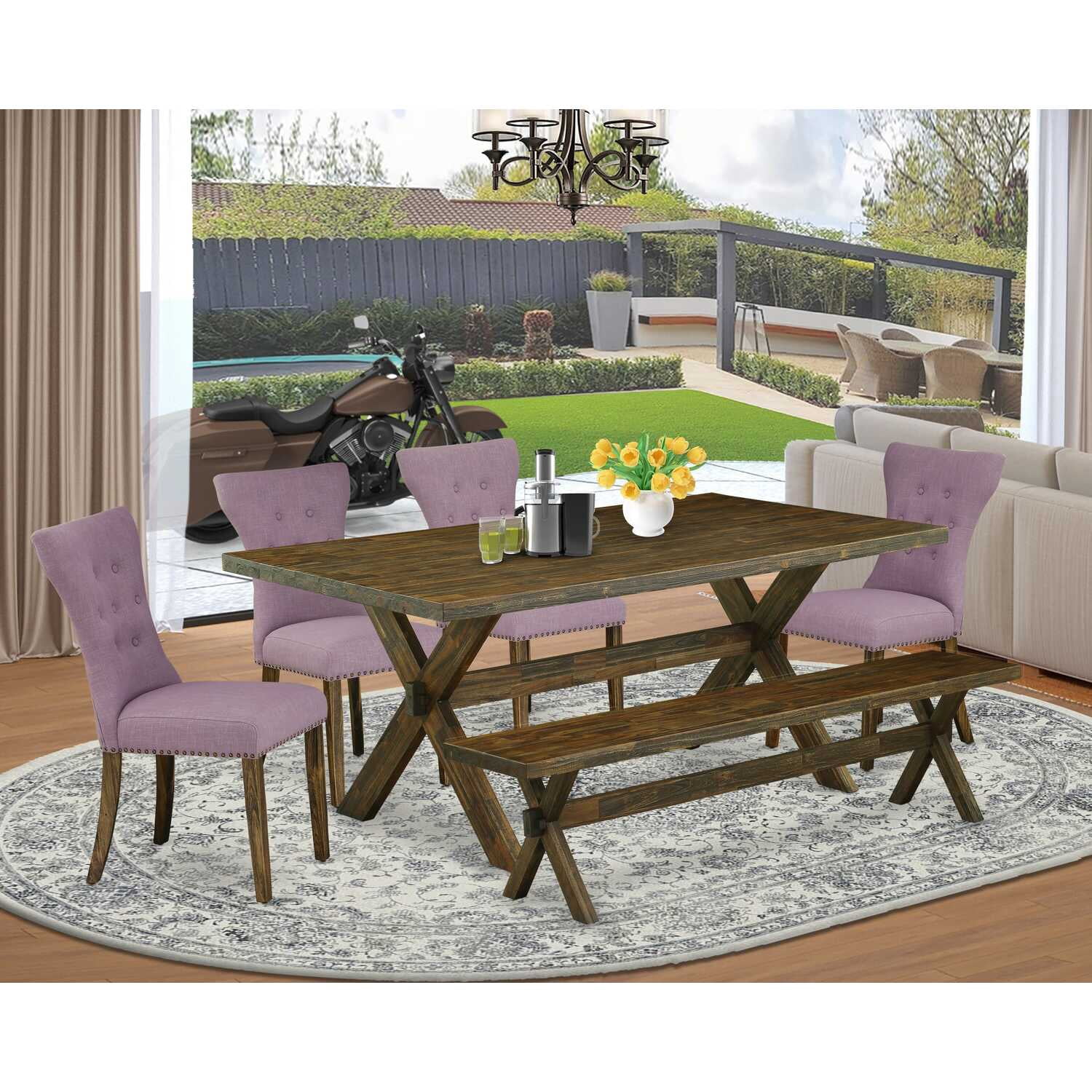 East West Furniture X-Style 6-piece Wood Dining Set in Jacobean Brown ...
