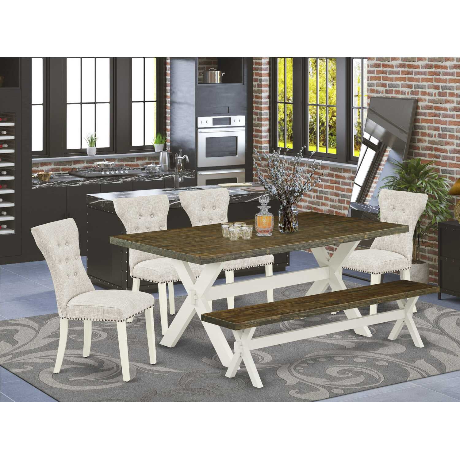 East West Furniture 6-Pc Dining Table Set- 4 Parson Dining Chairs with ...