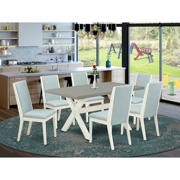 East West Furniture X-Style 7-piece Wood Dining Room Set in White/Baby ...