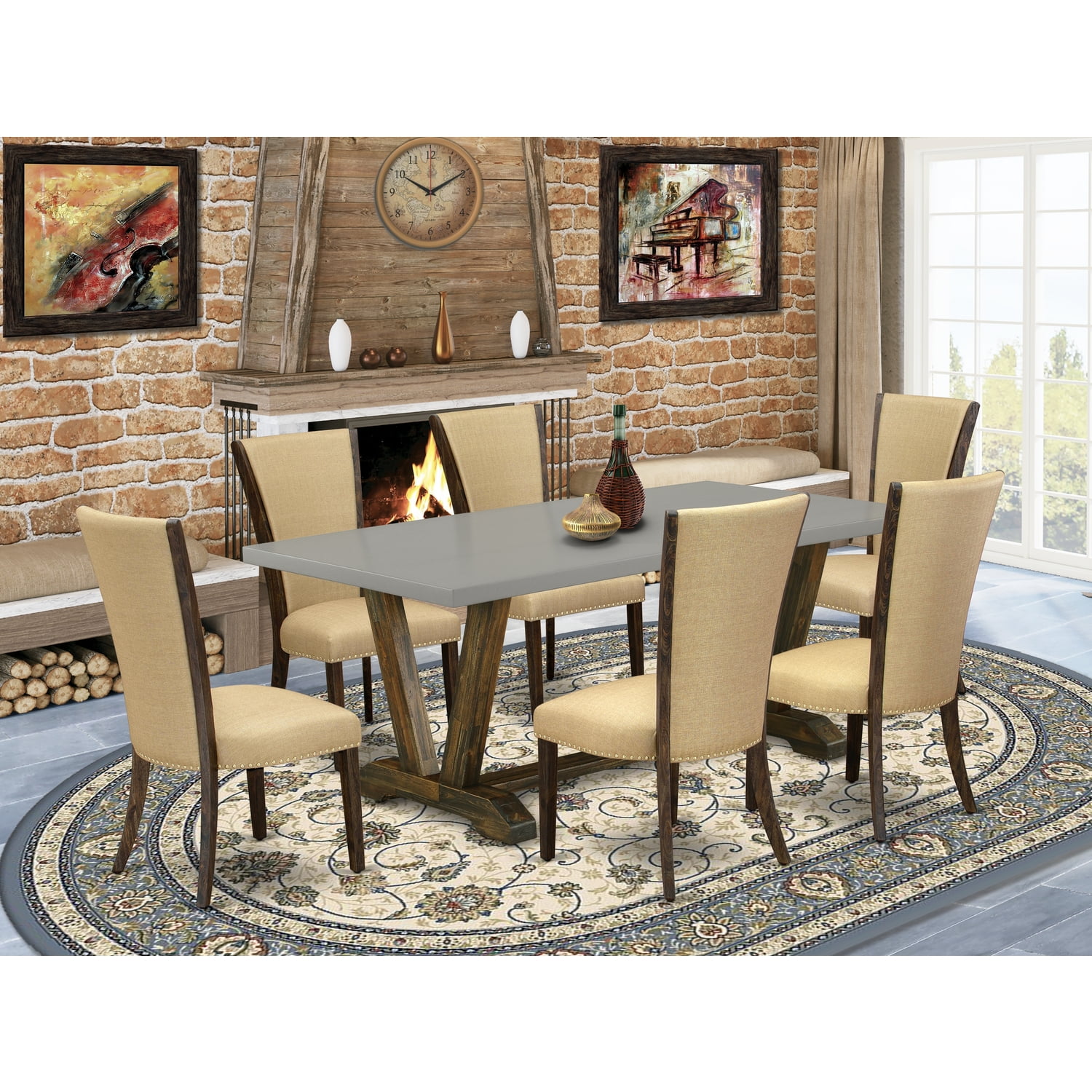 East West Furniture X-Style 7-piece Wood Dining Set in Jacobean Brown ...