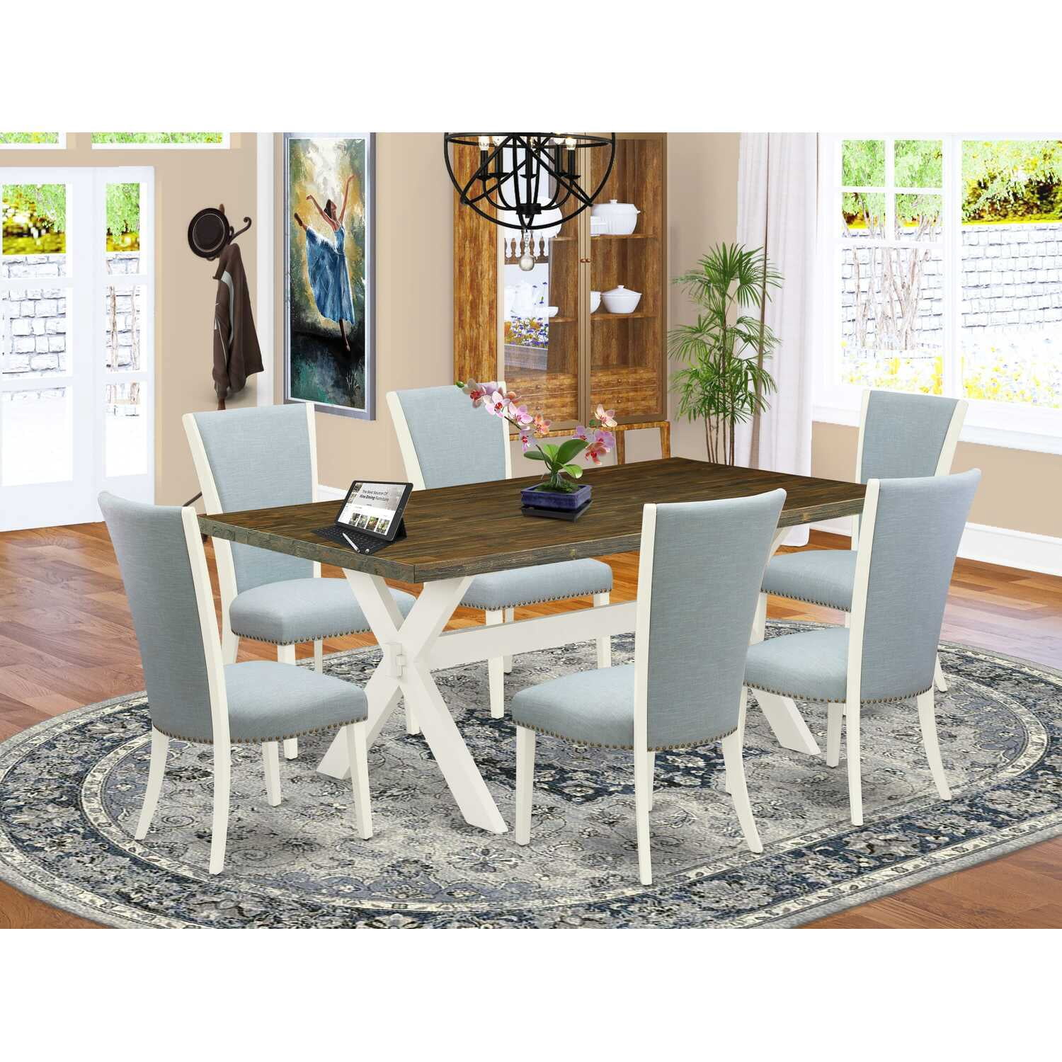 East West Furniture X077VE215-7 7 Piece Dining Room Set - 6 Baby Blue ...