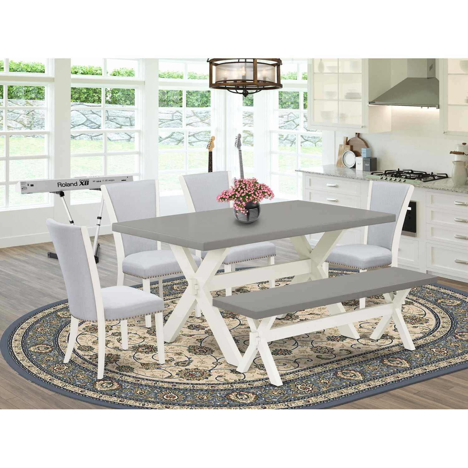 East West Furniture X096VE005-6 6 Piece Dining Table Set - 4 Grey Linen ...