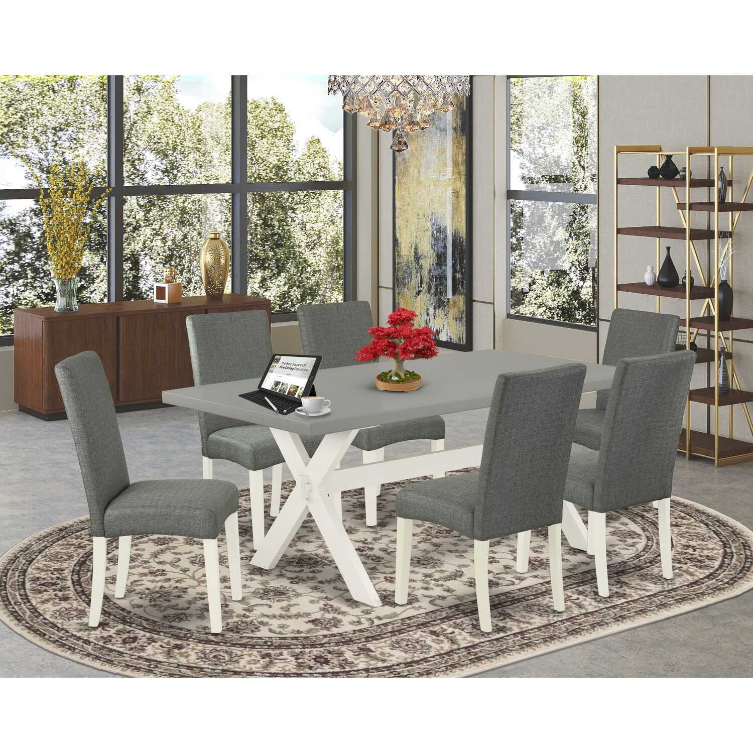 East West Furniture X097DR207-7 7-Pc Dining Table Set - 6 Upholstered ...