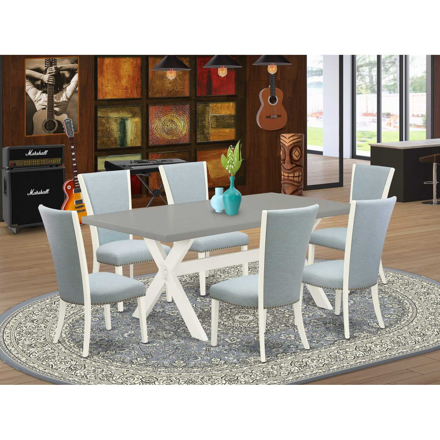 East West Furniture X097VE215-7 7 Piece Dining Table Set - 6 Baby Blue ...