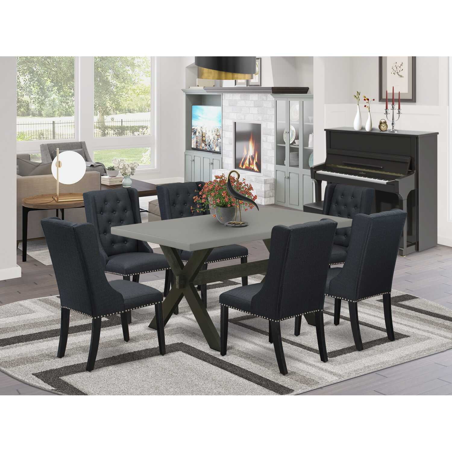 East West Furniture X696FO624-7 7 Pc Dining Set Includes 6 Black Linen ...