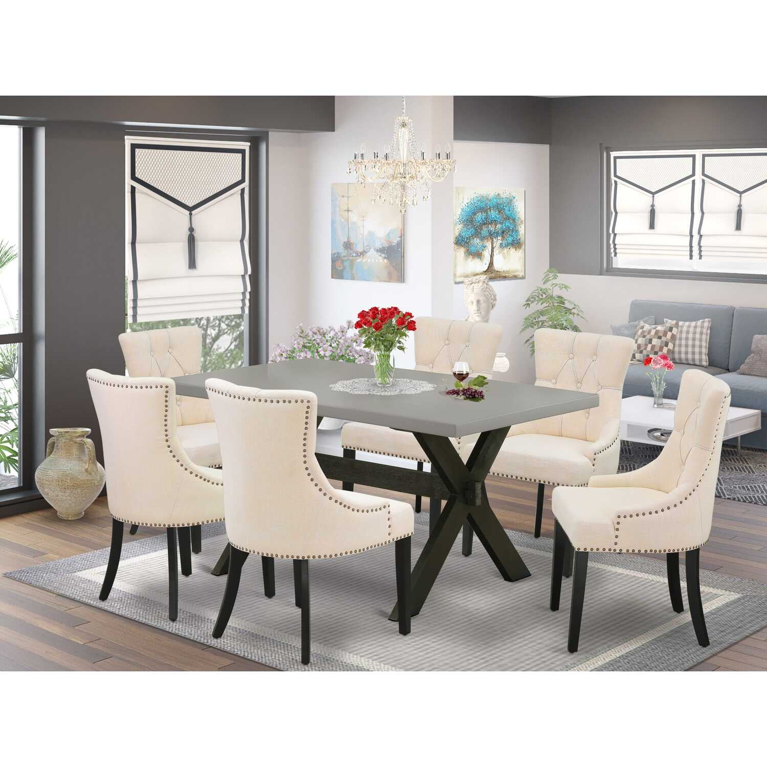 East West Furniture X696FR102-7 7-Pc Dining Table Set - 6 Dining Chairs ...