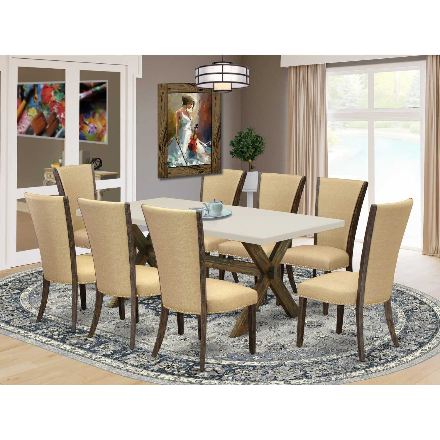 East West Furniture X727VE703-9 9Pc Kitchen Set Consists of a Rectangular Table and 8 ...