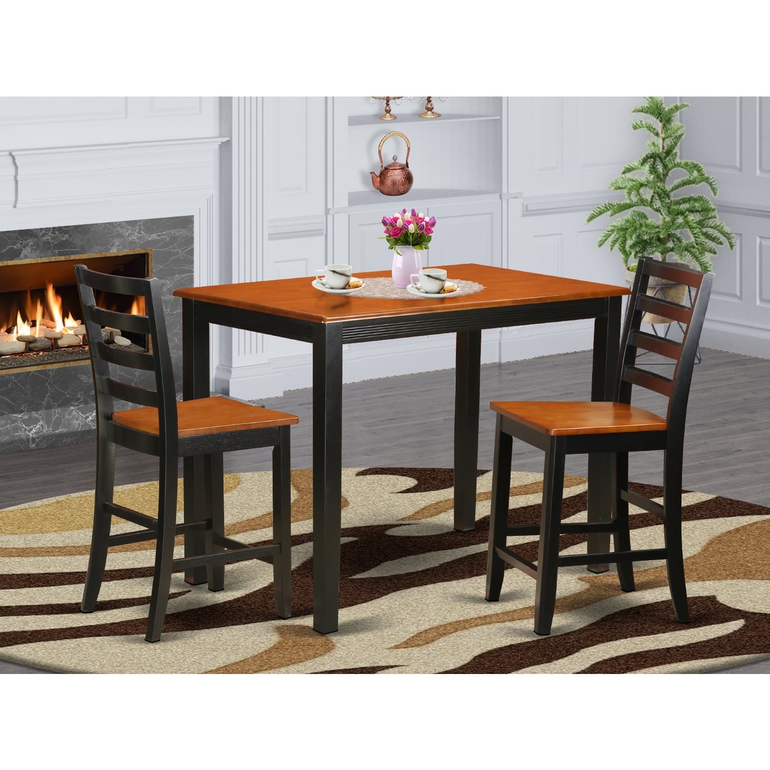 East West Furniture Yarmouth 3-piece Wood Dining Table Set in Black and ...