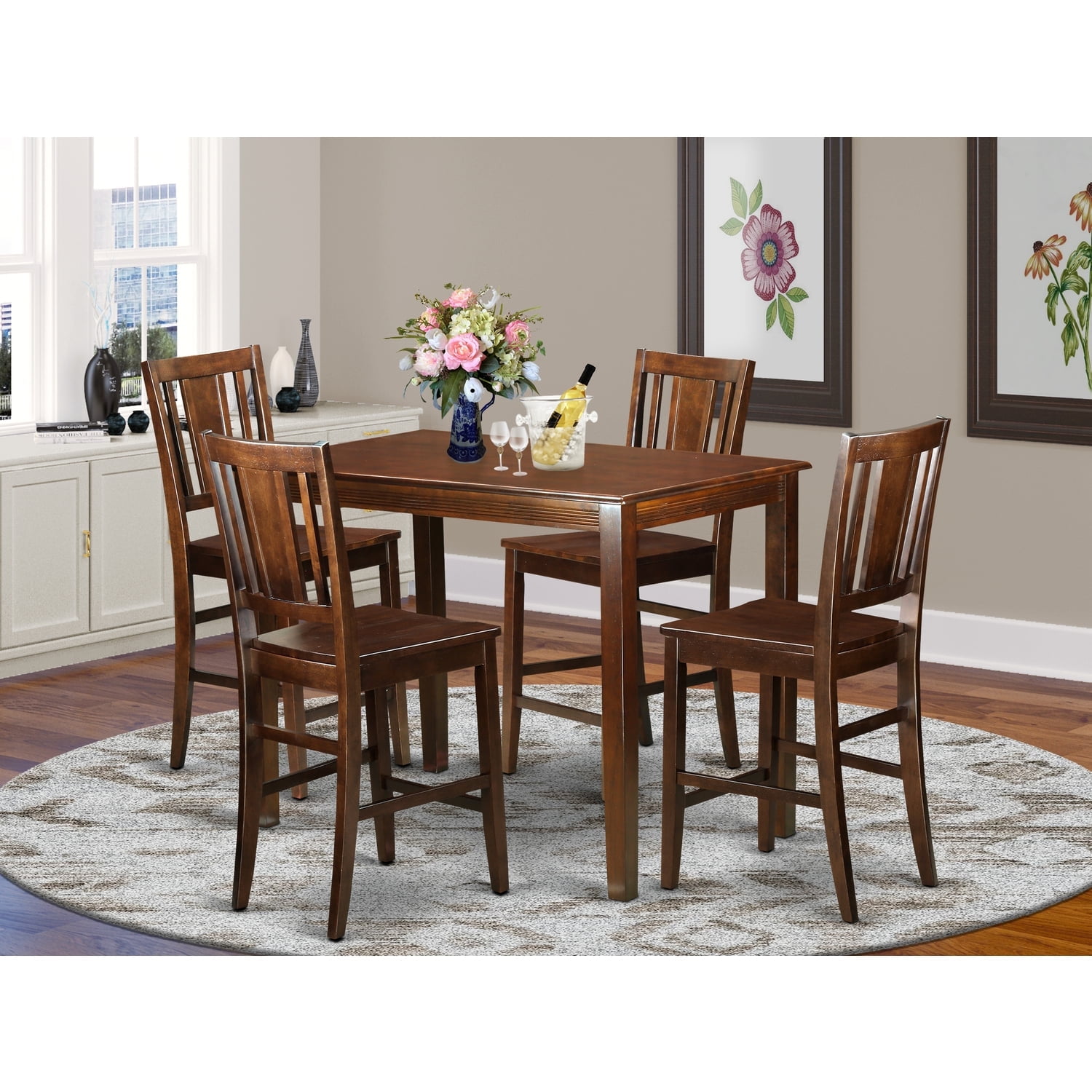 East West Furniture Yarmouth 5-piece Wood Dining Table Set in Mahogany ...