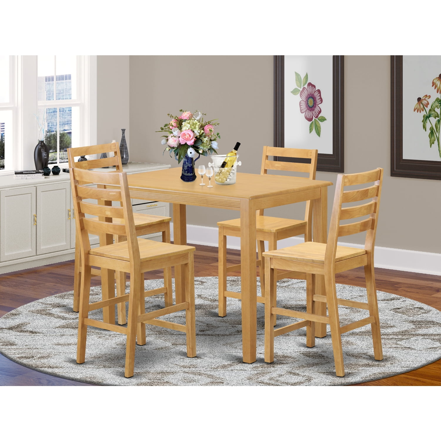 East West Furniture Yarmouth 5-piece Wood Dining Table Set in Oak ...