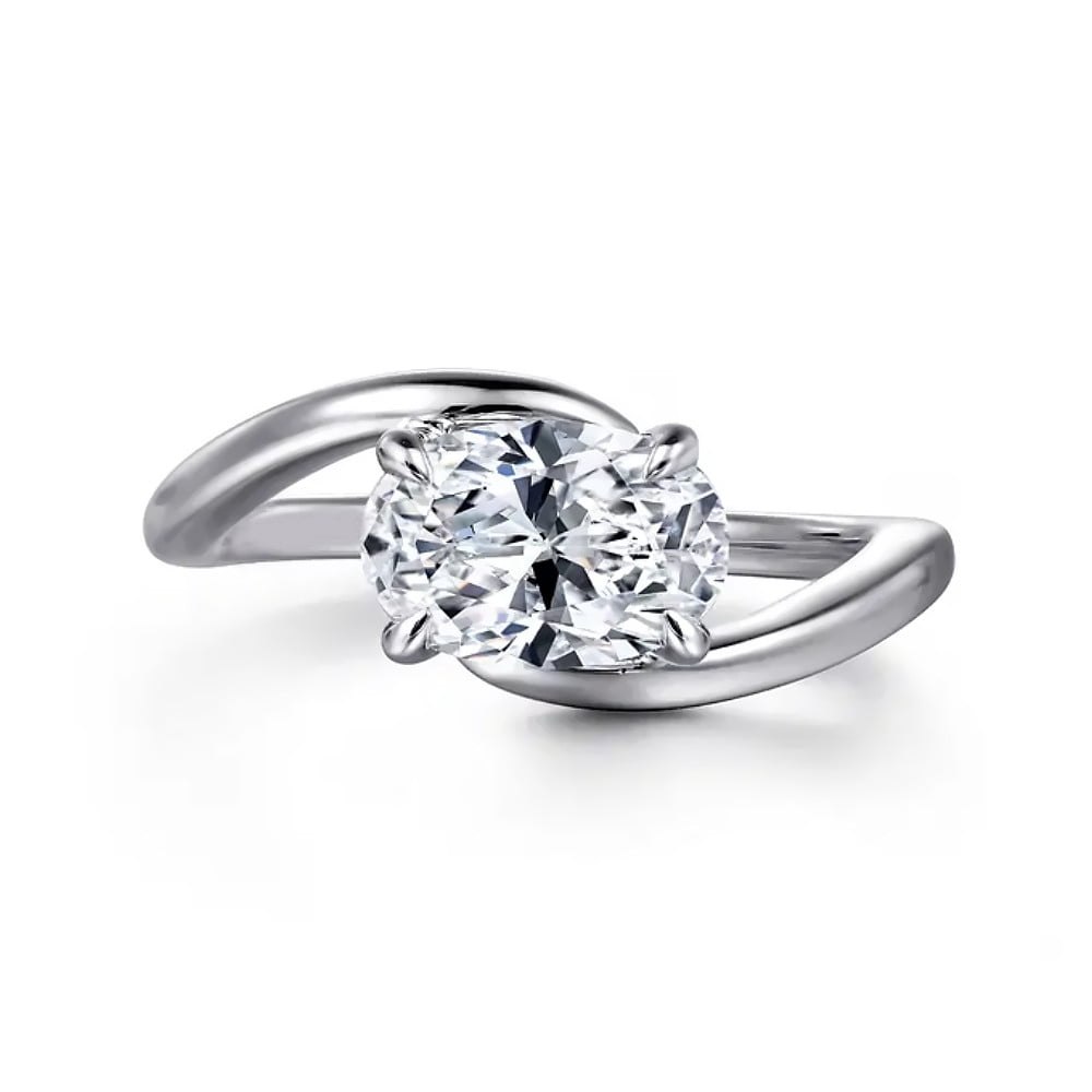 East West Oval Cut Solitaire Diamond Engagement Ring, Bypass Shank Ring ...