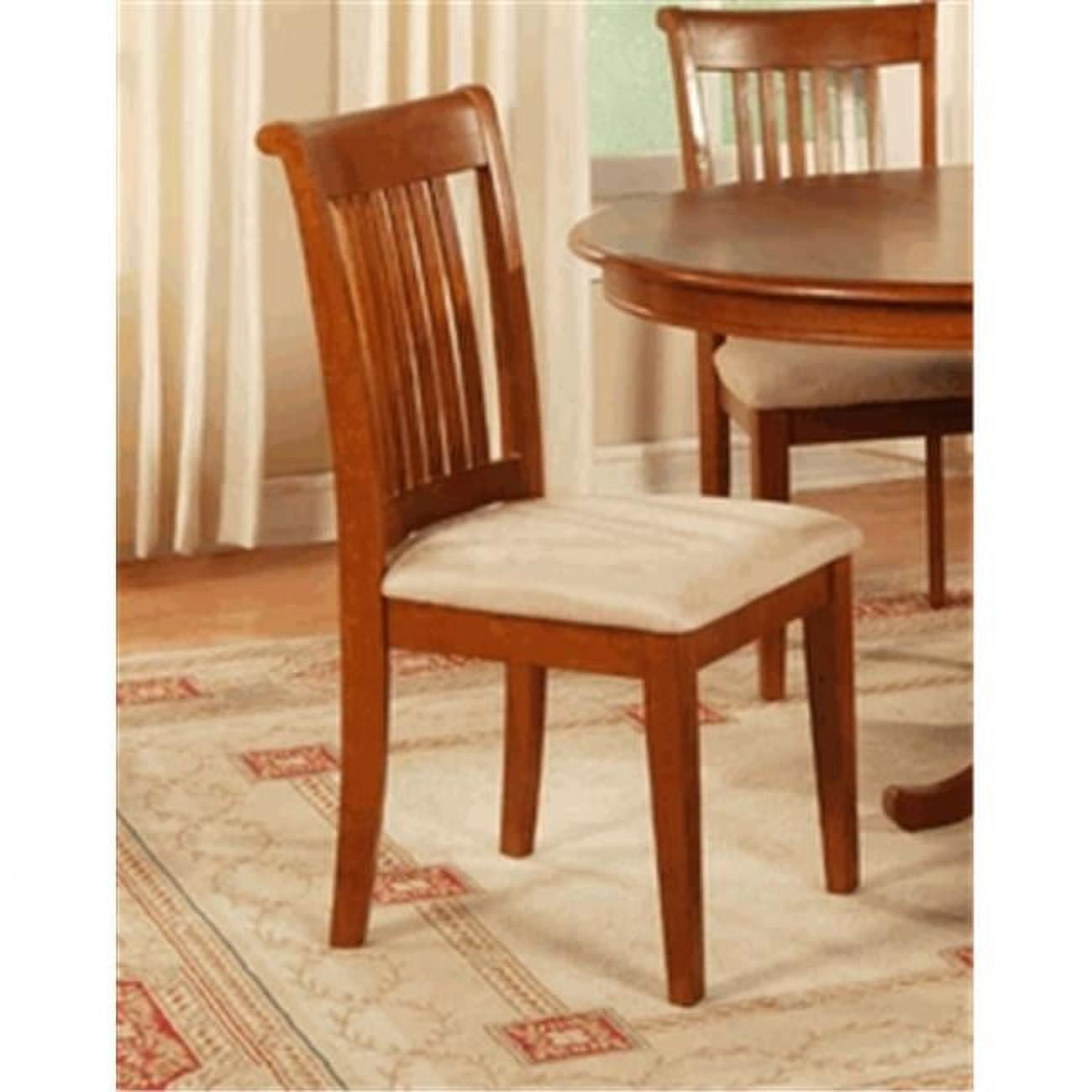East West PC-SBR-C Portland slat back chair with upholstered seat- Saddle Brown - Pack of 2 ...