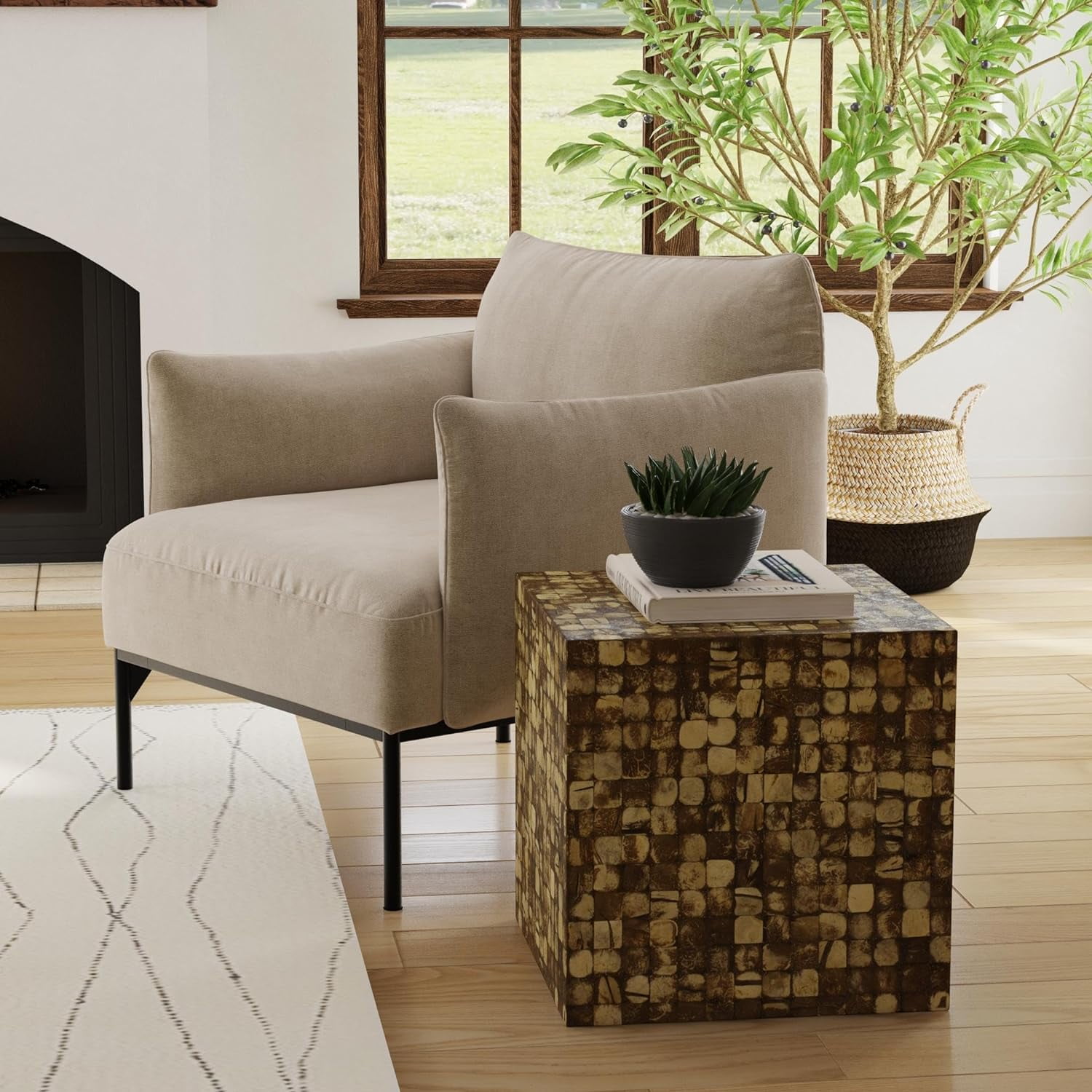 East at Main Round Side Table - Real Coconut Shell Mosaic Inlaid, Pre ...