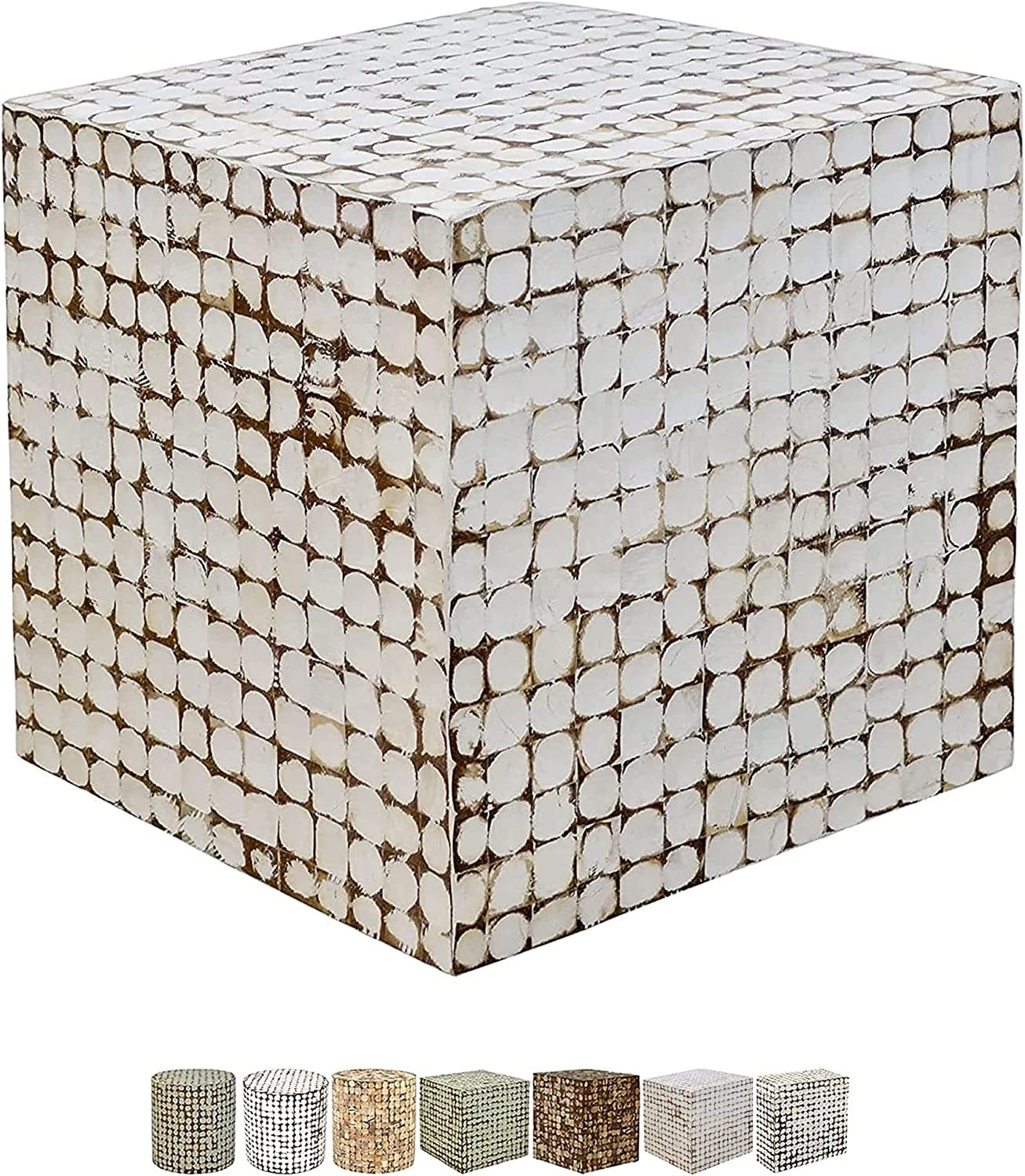 East at Main Round Side Table - Real Coconut Shell Mosaic Inlaid, Pre ...