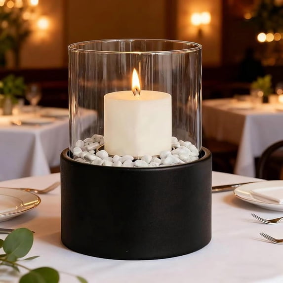 EastFlame Tabletop Pillar Hurricane Candleholder with Decorative Stones ...