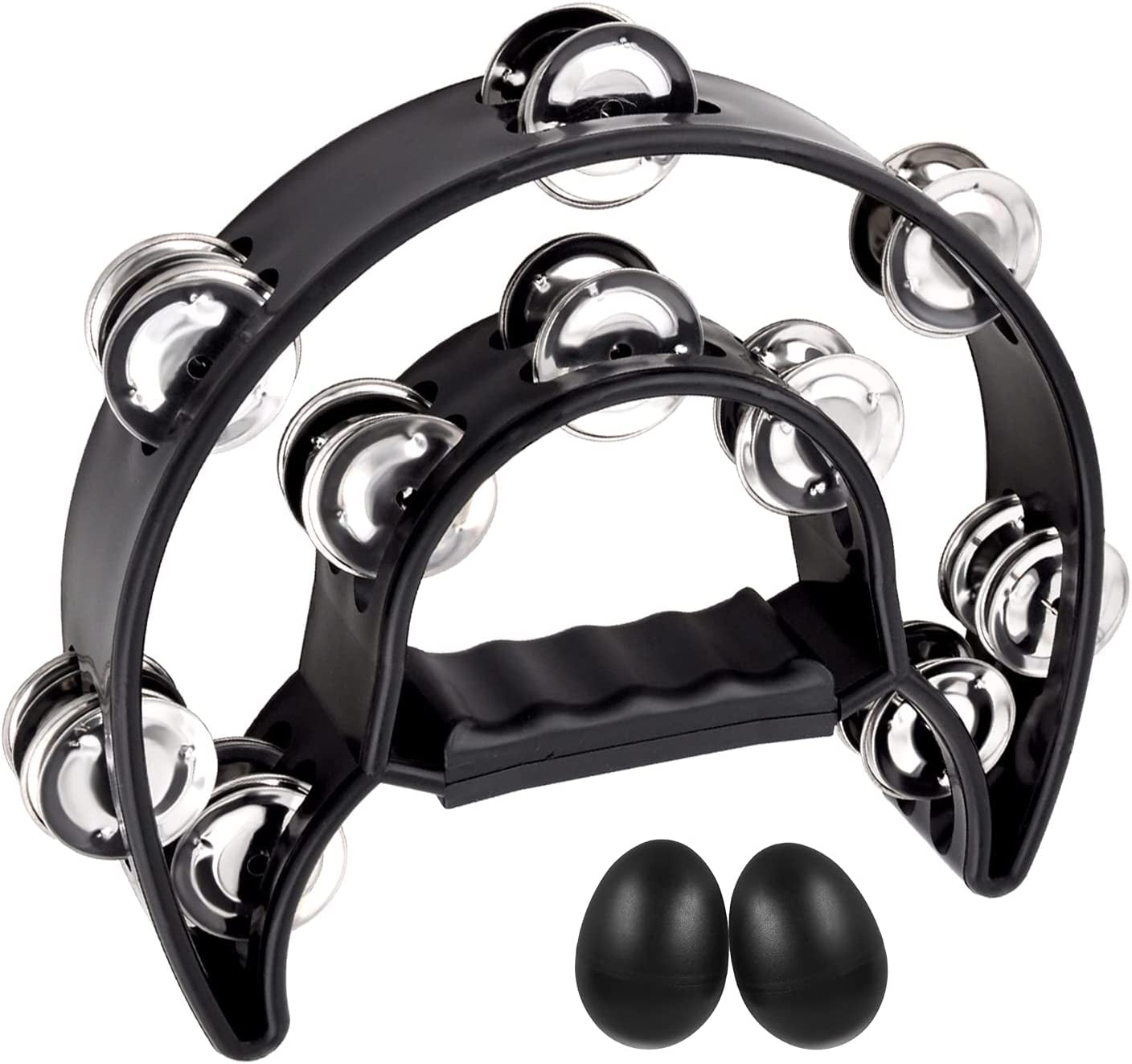 EastRock Double Row Tambourine, Metal Jingles, Hand Held, Half Moon ...