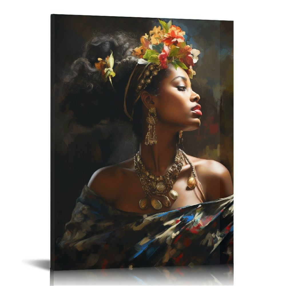 EastSmooth African American Wall Art Pink Flower on Black Women Head Vintage Canvas Art ...