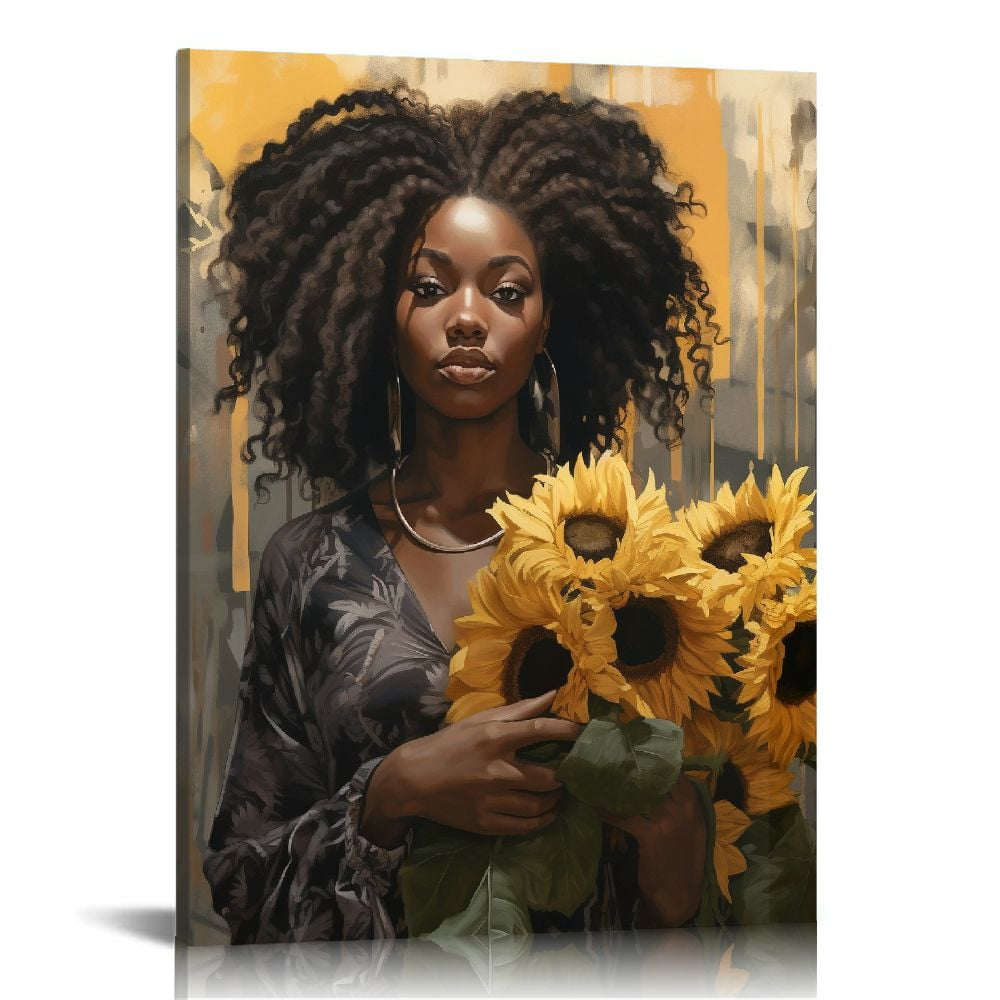 EastSmooth African American Wall Art White Flower on Black Women Head Vintage Canvas Art ...