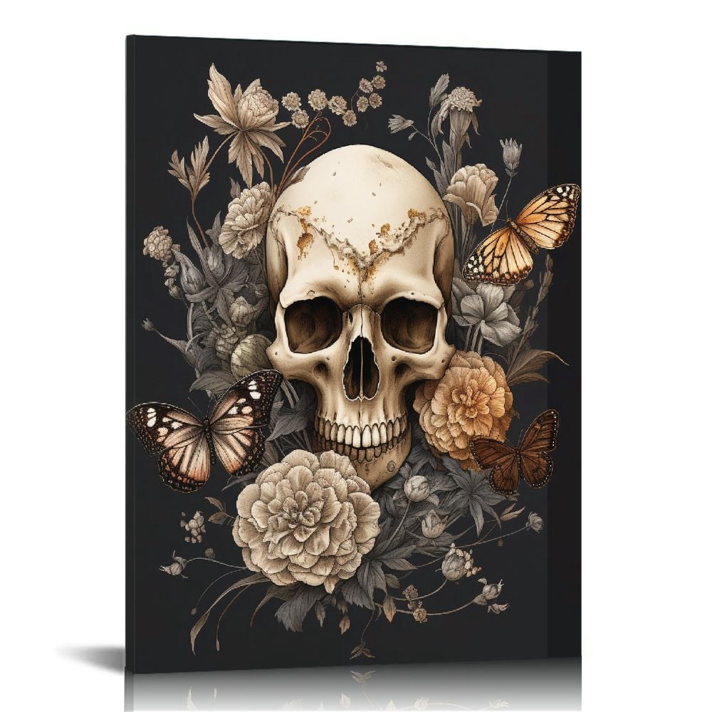 EastSmooth Animal Skull Canvas Wall Art Deer Skull with Retro Flower ...