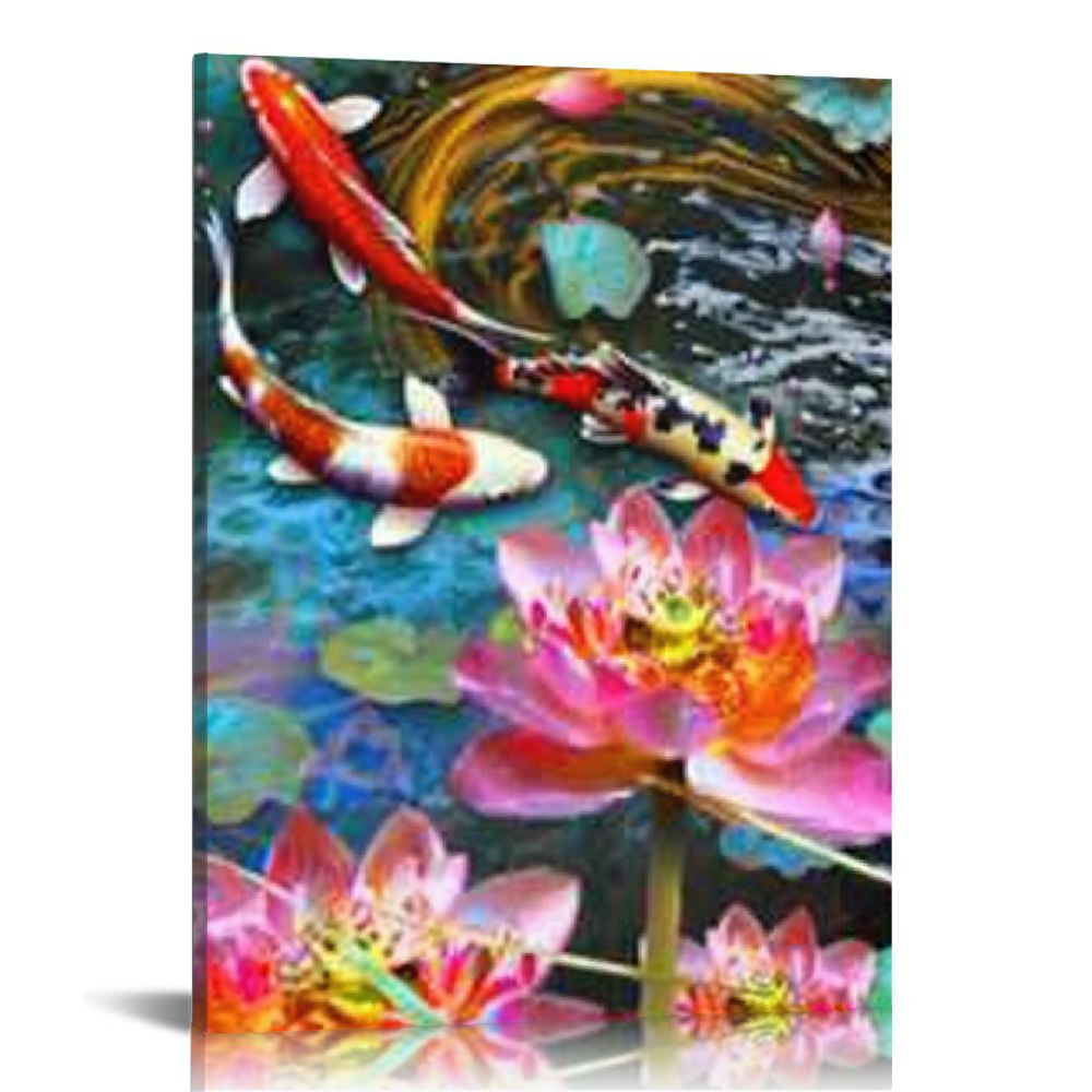 EastSmooth Art Koi Fish Wall Decor Lotus Flowers Koi Fish Canvas Art ...