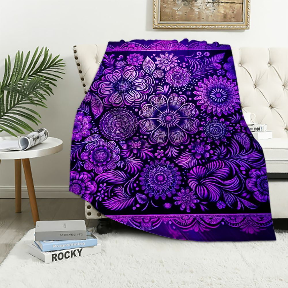 EastSmooth Aztec Dahlia Bed Blanket Lotus Flower Blanket Modern Floral ...