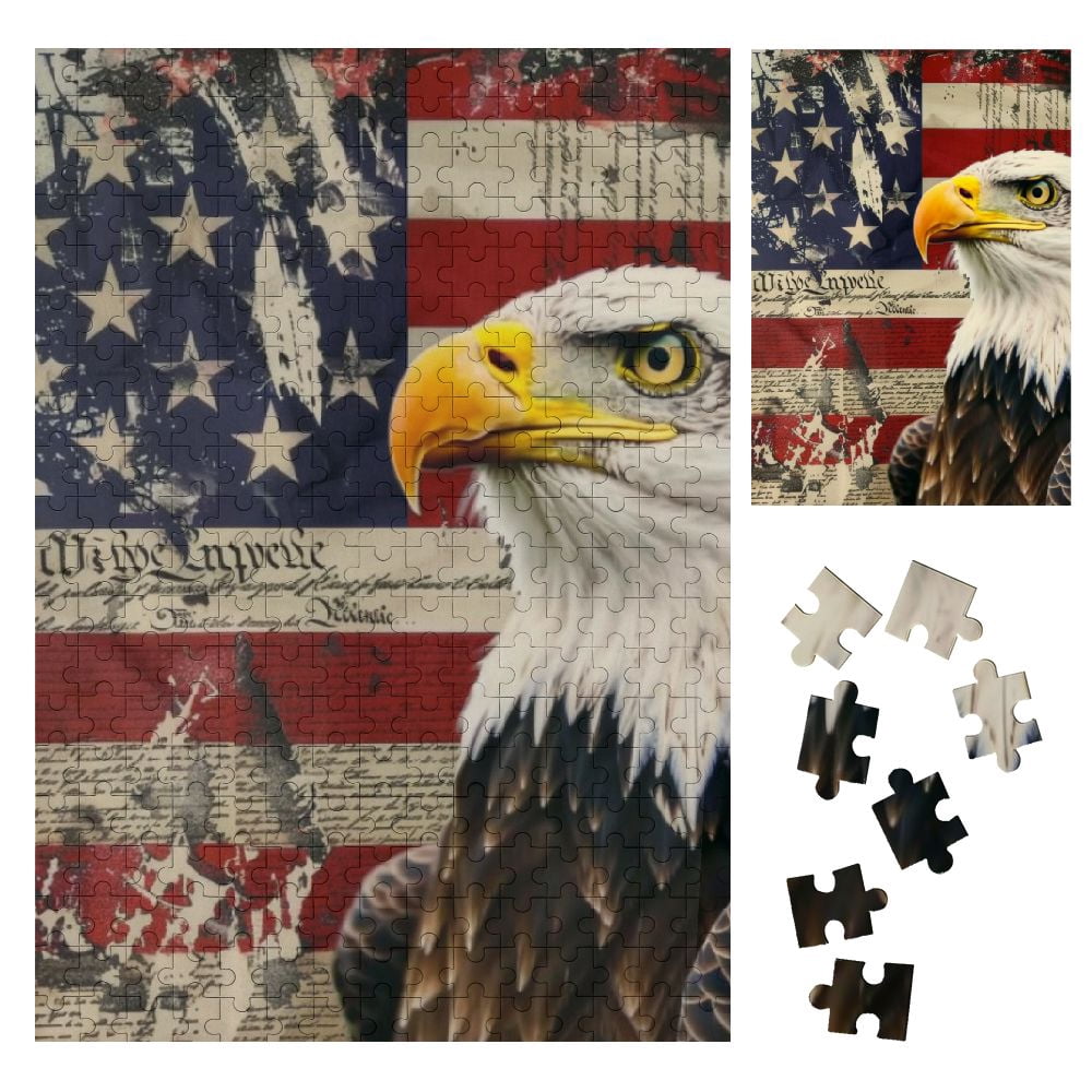 QCPP Bald Eagle American Flag Wooden Jigsaw Puzzle Vertical Style Eco ...