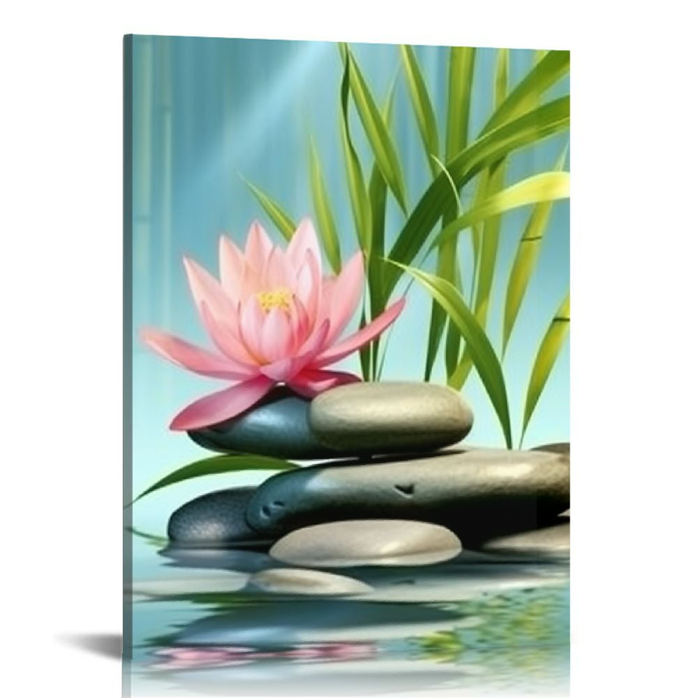 EastSmooth Bamboo Zen Canvas Wall Art Spa Artwork Vibrant Pink Water ...