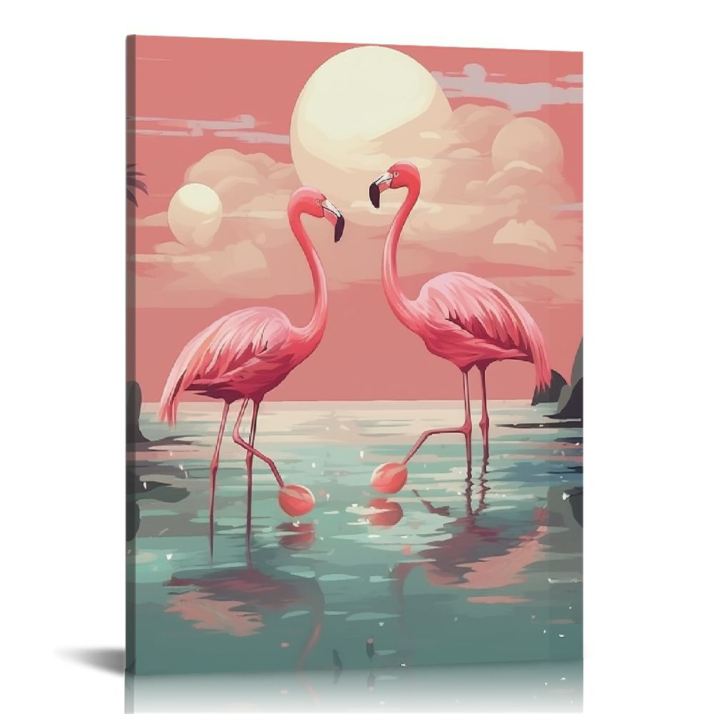 EastSmooth Beach Flamingo Bathroom Wall Art Funny Pink Flamingo ...