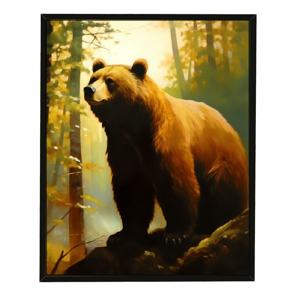 EastSmooth Bear Wall Art Decor, Brown Bear in Forest Black Framed Wall ...