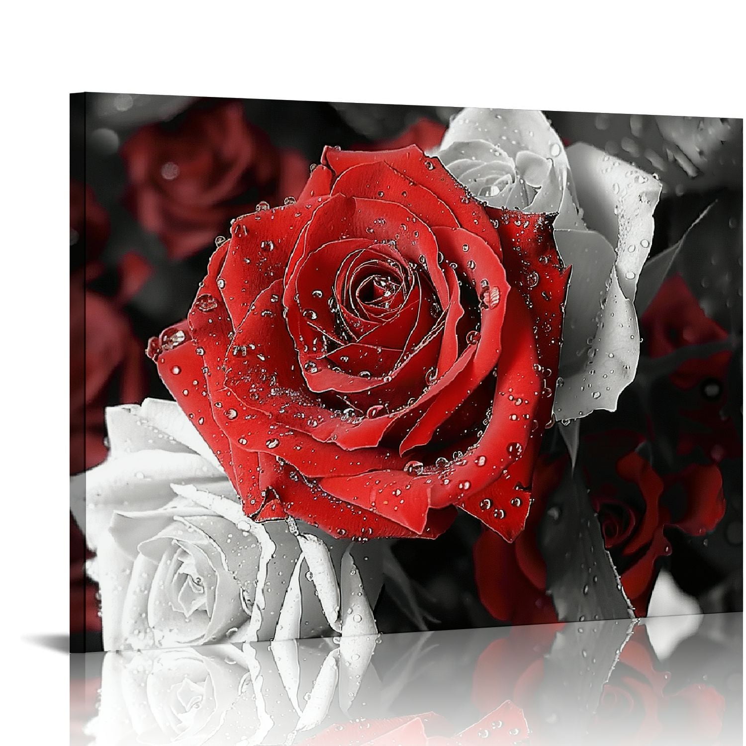 EastSmooth Black White And Red Rose Canvas Wall Art, Abstract Rose ...