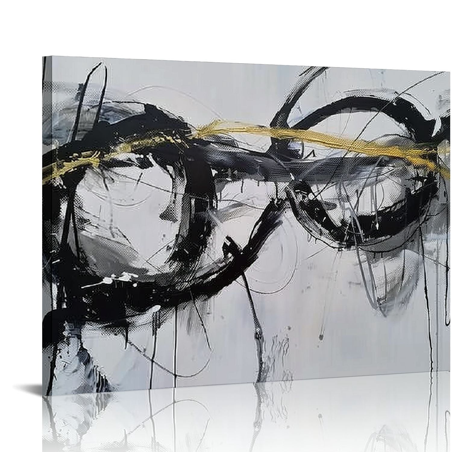 EastSmooth Black and White Abstract Gold Textured Canvas Wall Art for ...