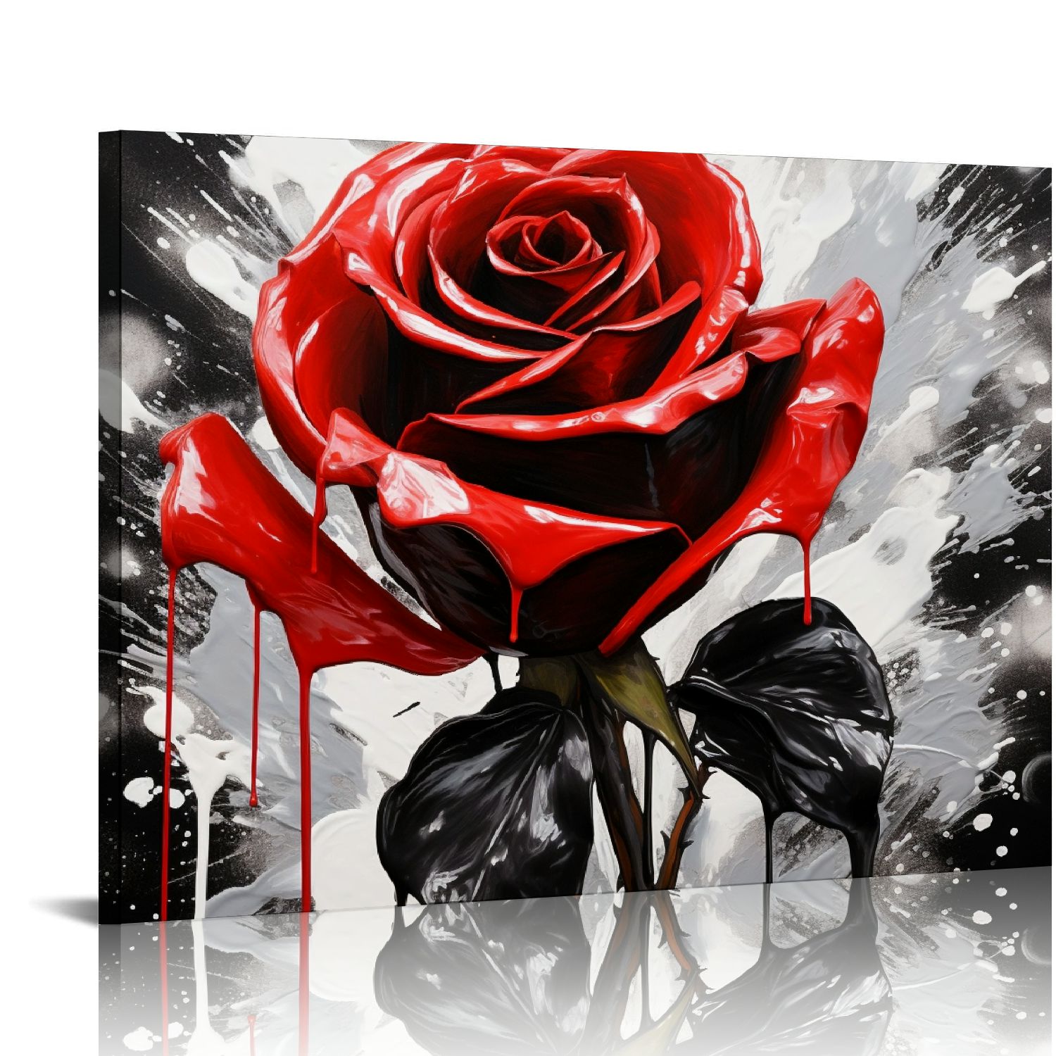 EastSmooth Black and White Red Rose Wall Art Canvas Abstract Flower ...
