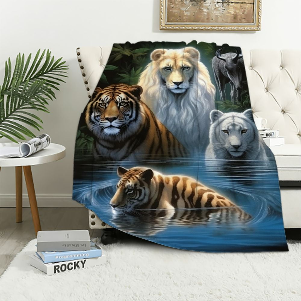 EastSmooth Blanket Soft Fluffy Throw for Sofa Bed Tiger Leopard Lion ...