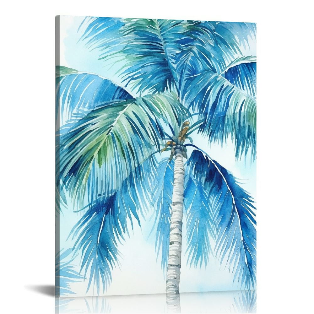 EastSmooth Blue Palm Tree Canvas Wall Art Decor Modern Abstract ...