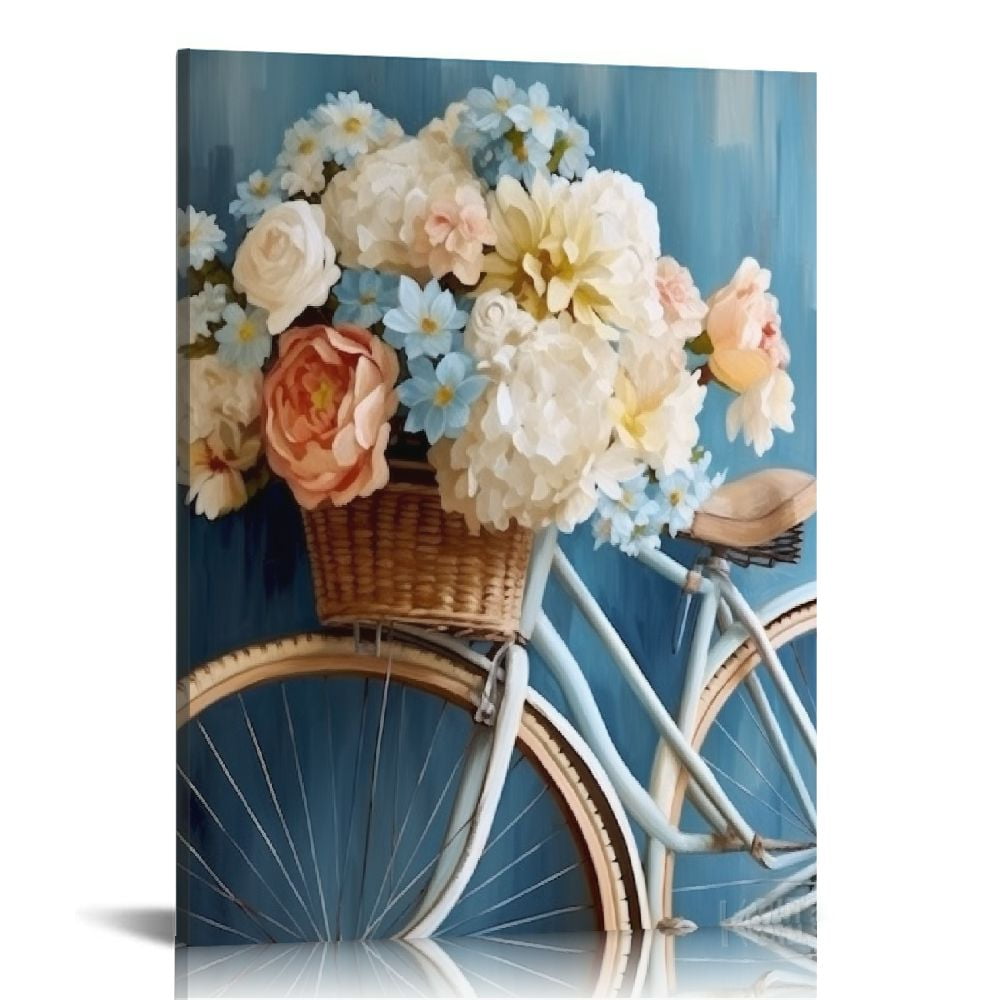 EastSmooth Blue Retro Bike Picture Print Flower Artwork Farmhouse ...