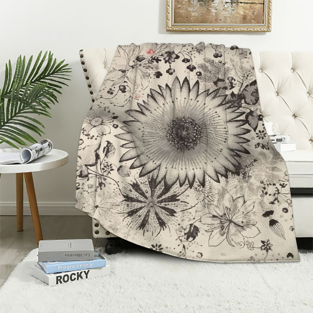 EastSmooth Boho Bohemian Throw Blanket, Beige White Floral Cozy Nap ...